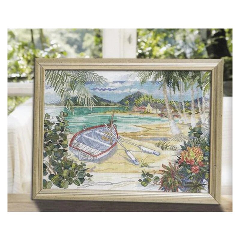 Набор для вышивки крестом Bucilla "Островная лодка", 45633 14CT unprint canvas