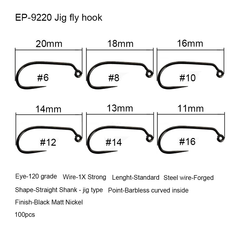 Eupheng набор крючков для нахлыстовой рыбалки 100 шт. 16, Jig fly hook 9220