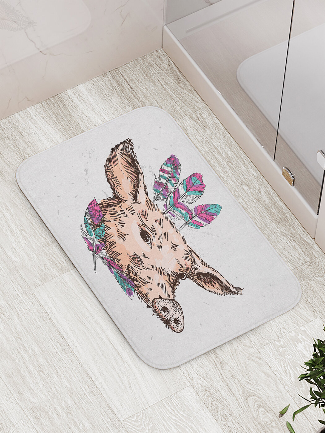 Коврик для ванной комнаты, туалета "Портрет свиньи с перьями" противоскользящий, 52х77 см, JoyArty