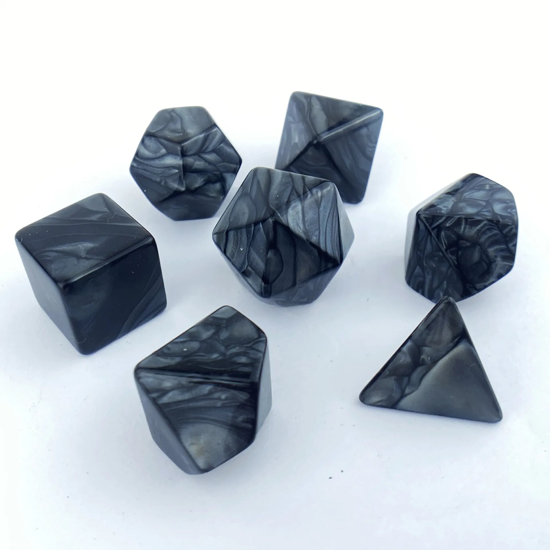 7 шт. набор черных белых пустых многогранных костей D&D Черный, Pearl Black