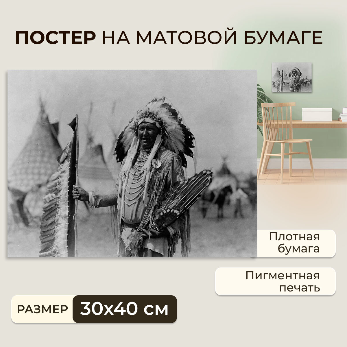 Постер, плакат на бумаге / Индеец / Размер 30 x 40 см