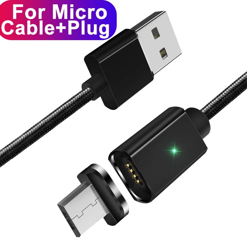Магнитный USB-кабель Essager для iPhone 11 Pro Max Xiaomi Redmi Magnet Type C Кабель Micro USB Быстрое зарядное устройство Шнур для мобильного телефона 2m, Black Micro Cable