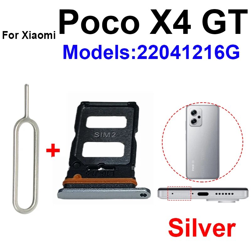 Лоток SIM-карты для Xiaomi POCO X4 GT Silver (22041216G)