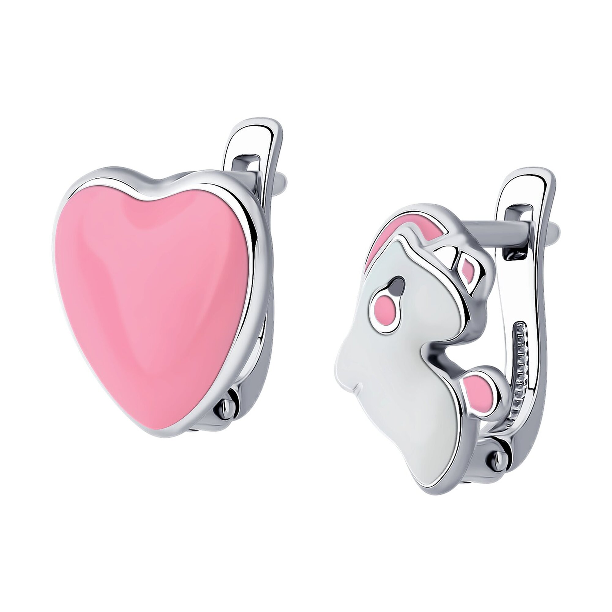 Серьги непарные, серебро, 925 проба, родирование, эмаль