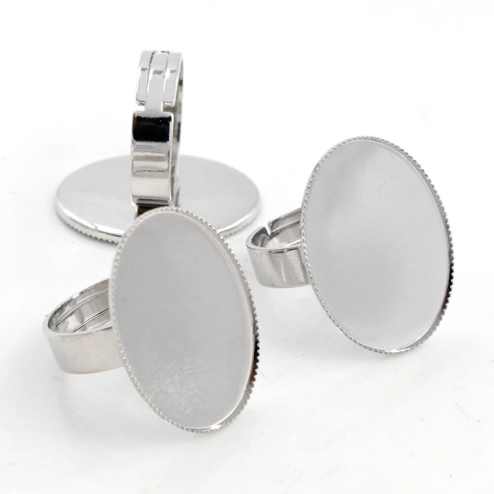 Латунные регулируемые кольца Wadsfred для кабошонов Серебряный, 18x25mm 10pcs, Rhodium