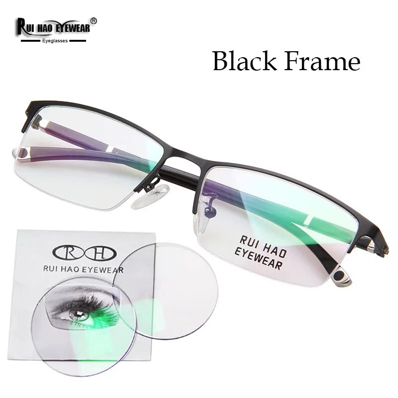 Прямоугольные очки RUI HAO EYEWEAR, линзы по Black, Черный, 1.67, Прогрессивный, Анти-синий луч