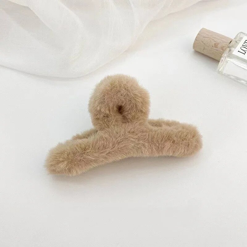 Заколка-краб IFANYUO из искусственного кроличьего меха Бежевый, Coffee