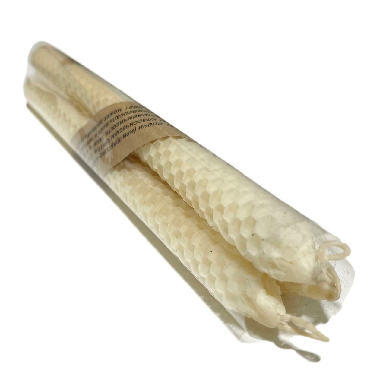 Свеча из цветной вощины белая, Медовые свечи Сибири (с описанием, большая, 26*1,8 см.), набор 3 шт.