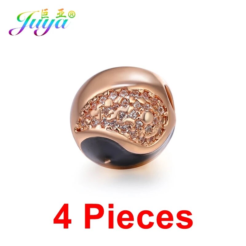Juya бусины Инь Ян медные 8 10 12 мм 10 мм, Rose Gold 4 Pieces