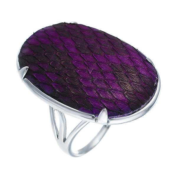 Перстень, серебро, 925 проба, родирование, кожа