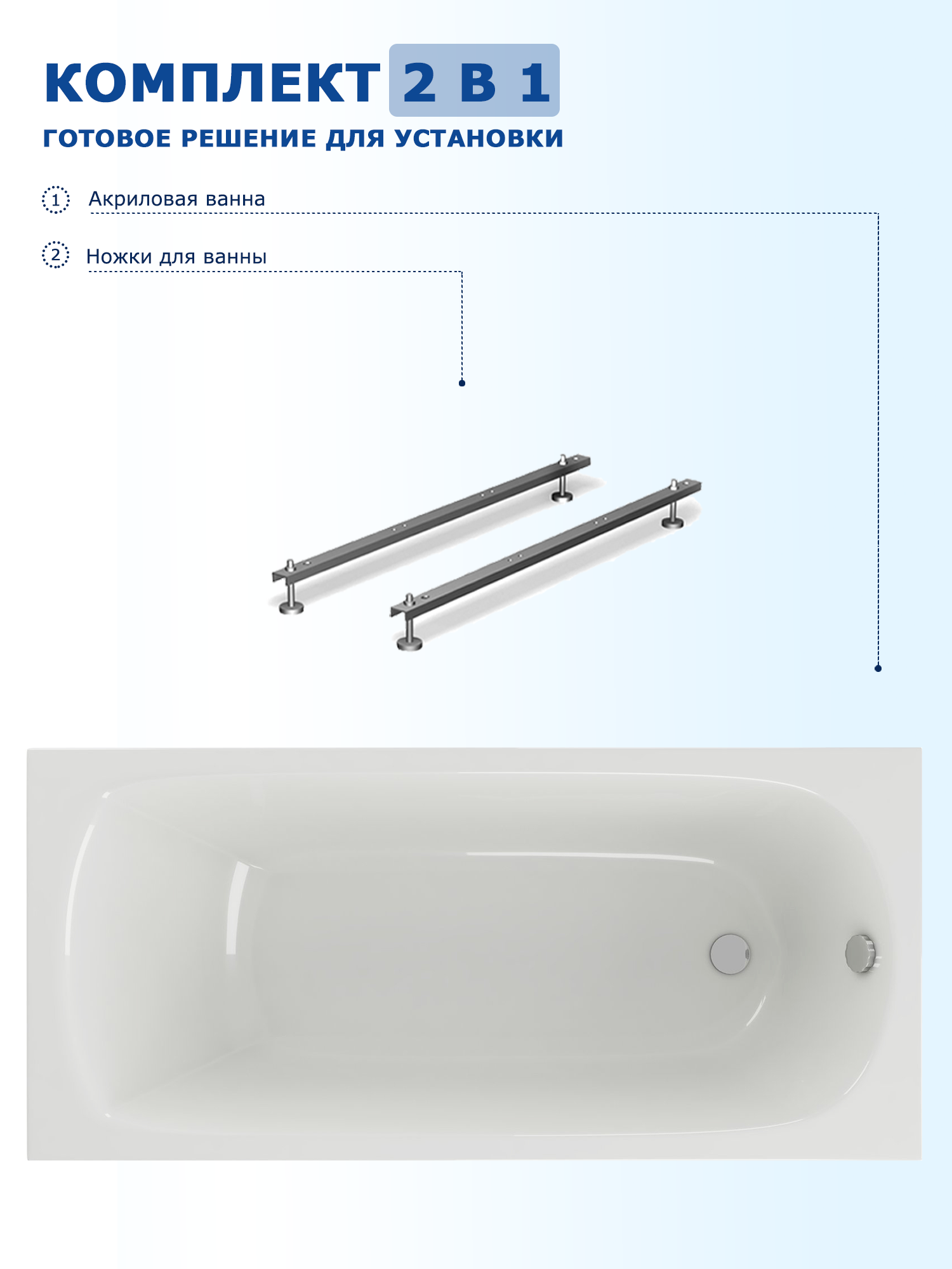 Акриловая ванна Акватек Ника 160x75 с ножками
