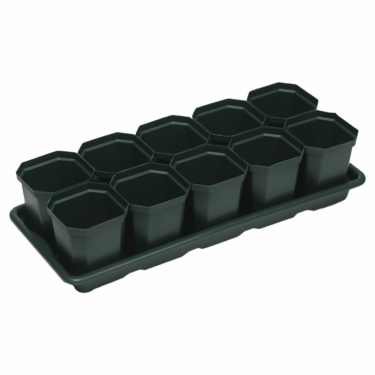 Набор горшков для выращивания рассады с поддоном, стаканы по 300 мл, поддон 41 х 17 см, цвет микс, 10 шт.