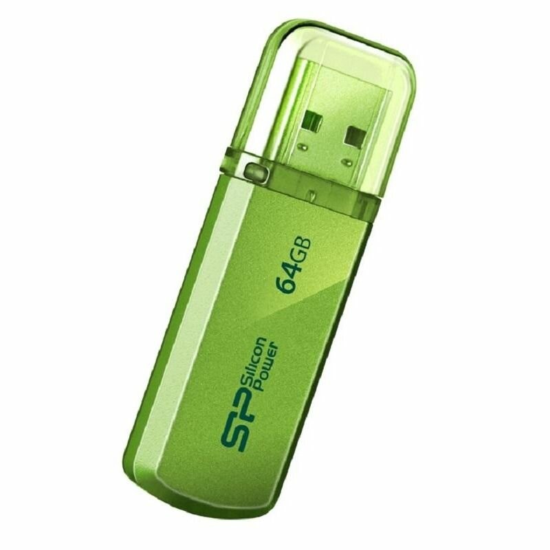 Флеш-карта Silicon Power Helios 101, 64 GB USB 2,0, зеленый, алюминий (SP064GBUF2101V1N)