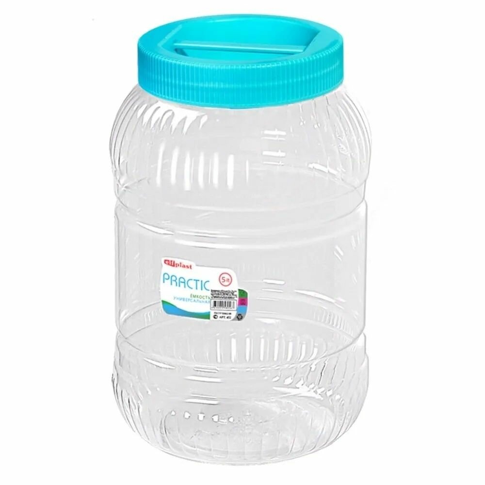 Банка для продуктов Dunya Plastik "Practic", для сыпучих, 5 л, 16,7х16,7х27,9 см, закручивающаяся крышка с ручкой, прозрачная