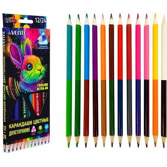 Цветные карандаши deVENTE "Triolino Ultra", двухсторонние, 4М, трехгранные, грифель 3 мм, 24 оттенка, 12 шт (5024410)