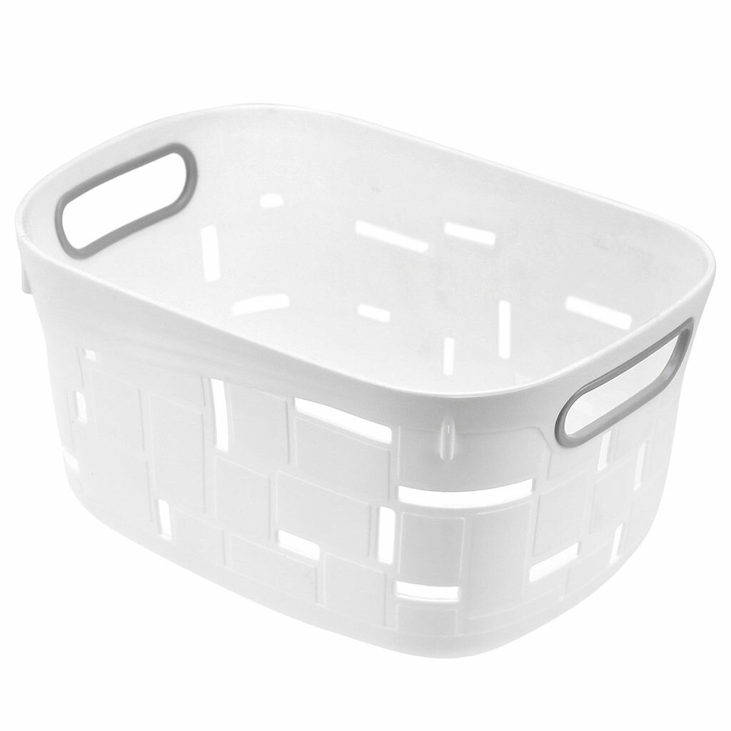 Корзина Домашняя Мода пластмассовая, для хранения, 28х 21,5 см, высота 14,8 см, с ручками, белый
