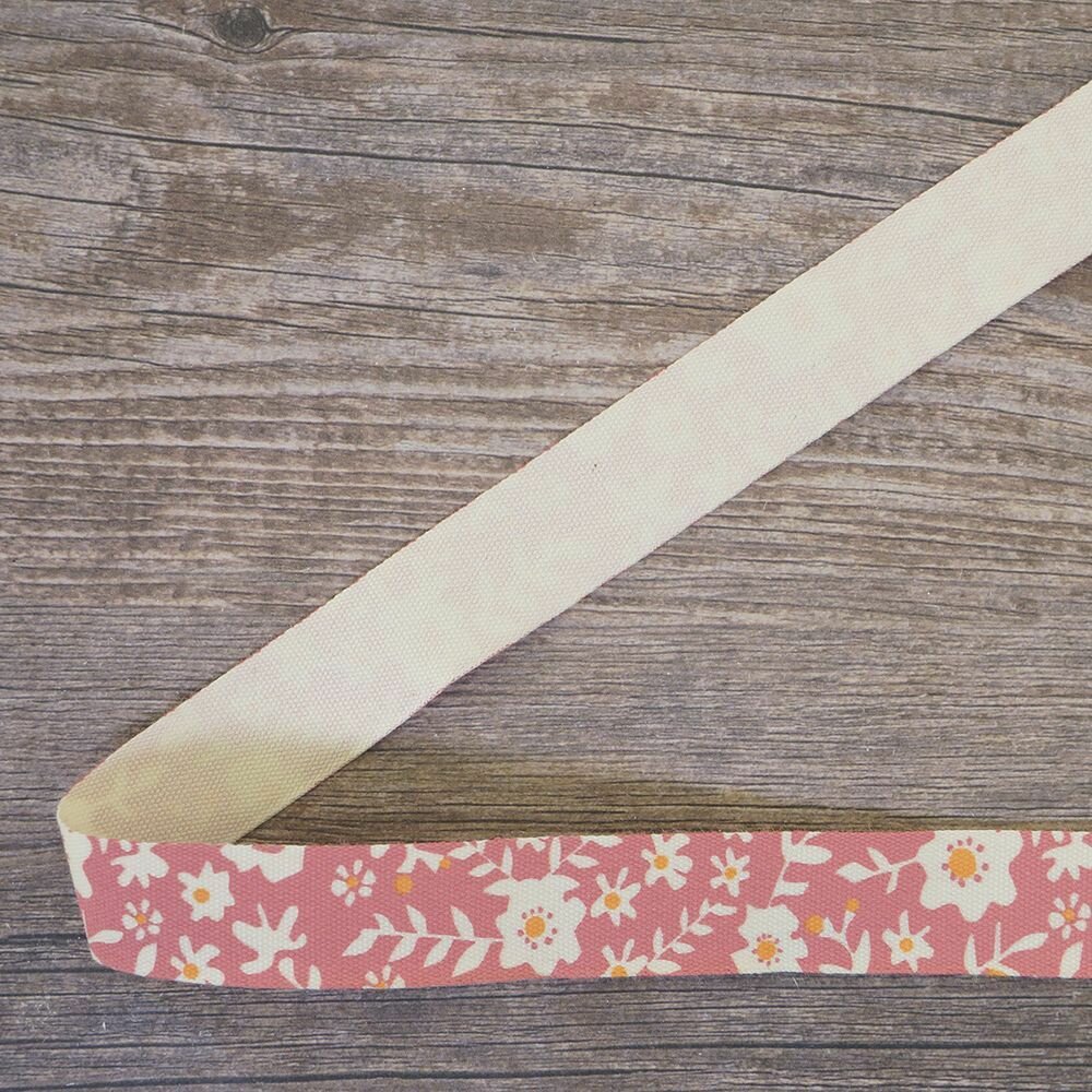 Лента хлопковая HEMLINE "Bowtique", Цветы: красный с оранжевым, 5 м, на картонной катушке
