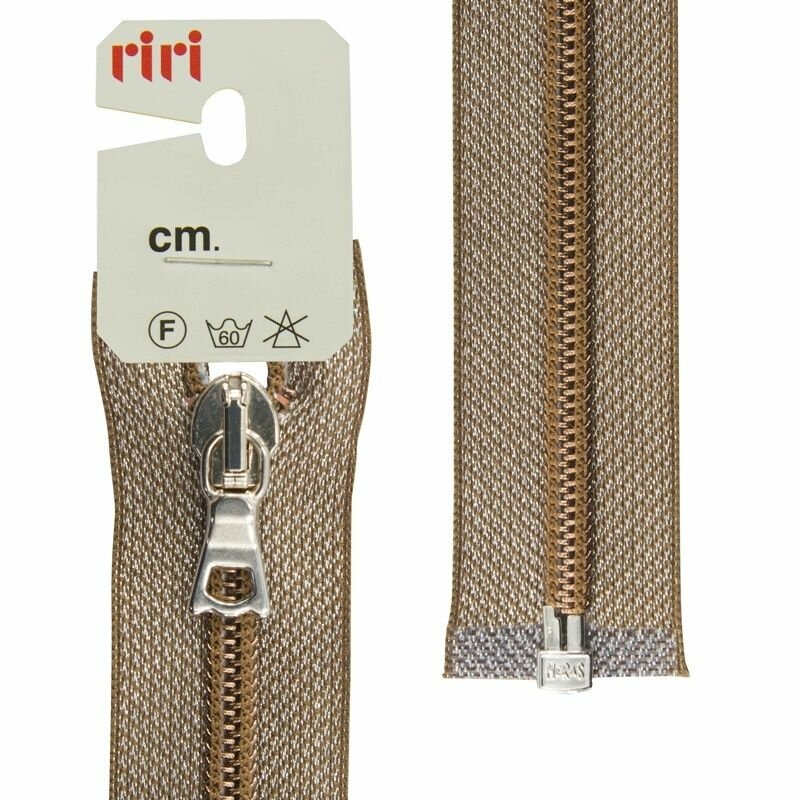 Молния разъемная riri спираль, на люрексной ленте, цвет кофейный