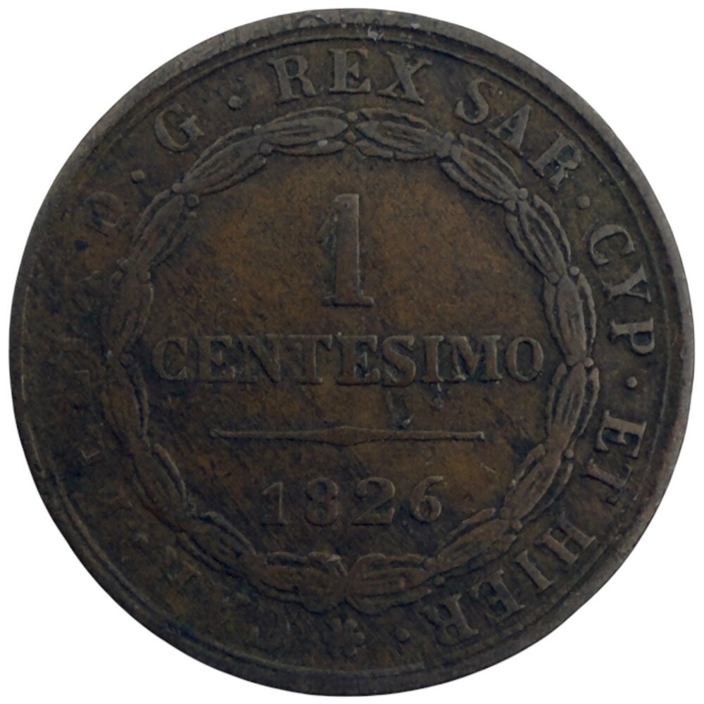 Италия, Сардиния 1 чентезимо 1826 г. (P) (Турин) (Лот №2)