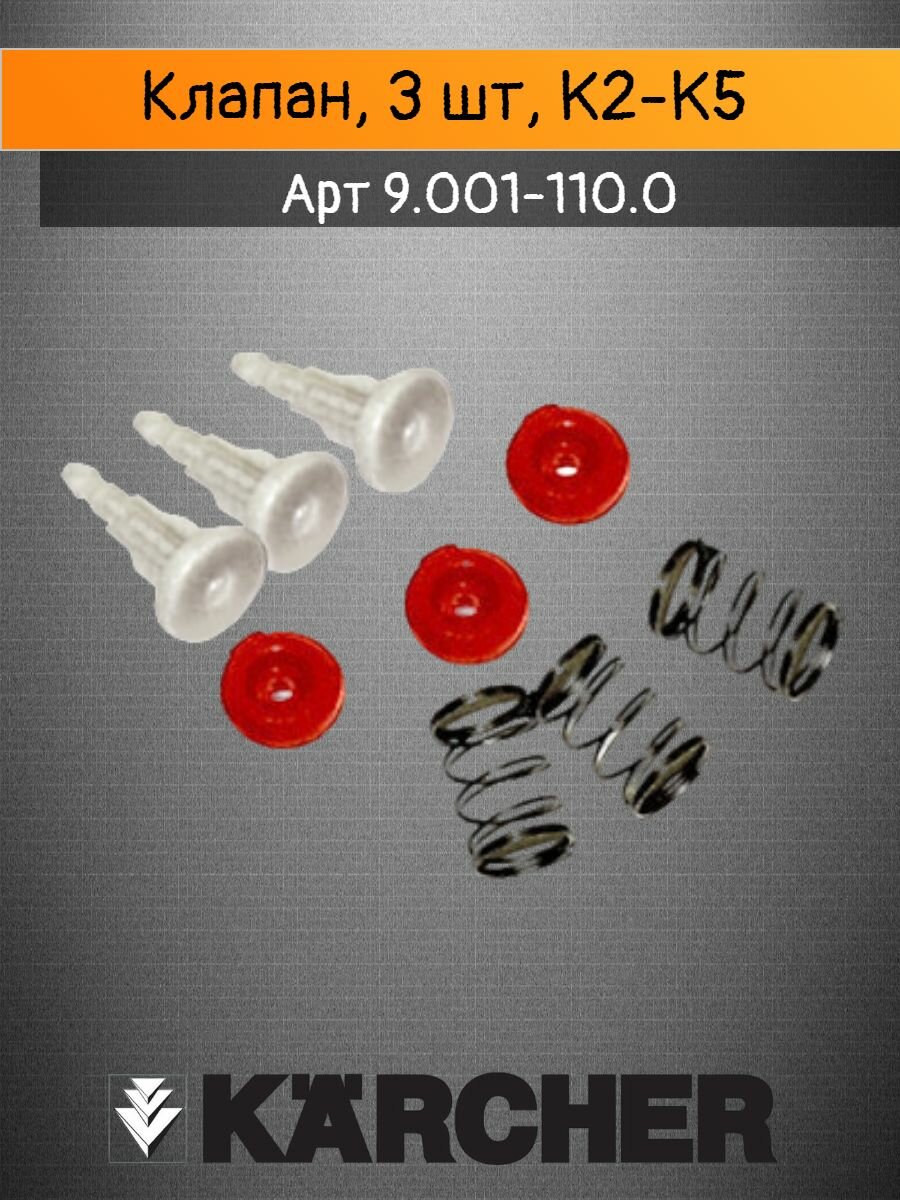 Клапан впускной для минимоек Karcher серий К2-K5, комплект - 3 штуки, артикул 9.001-110.0