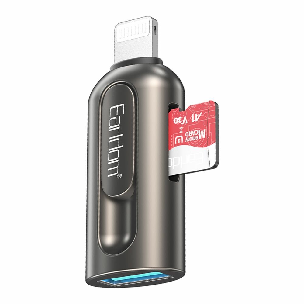Картридер Earldom ET-OT103 Lightning 8-pin на USB\MicroSD, черный