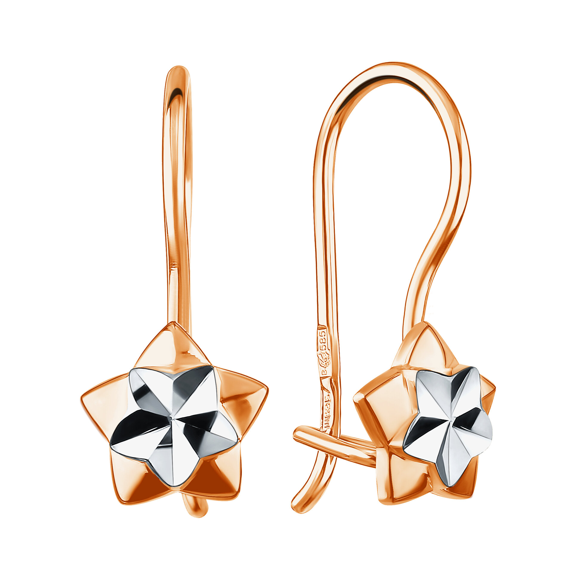 Серьги, красное золото, 585 проба, родирование