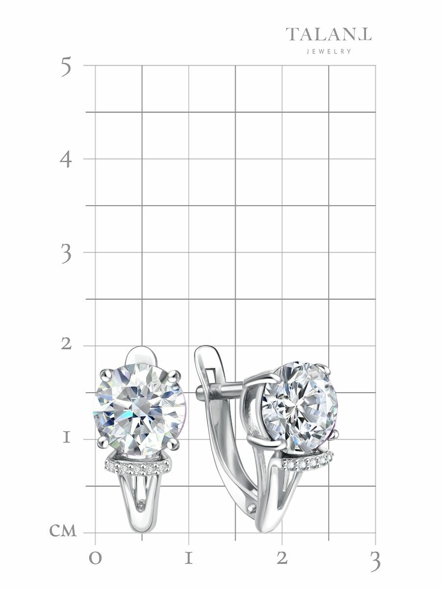 Серьги TALANT, серебро, 925 проба, родирование, фианит, длина 1.7 см, , серебристый — фото 1