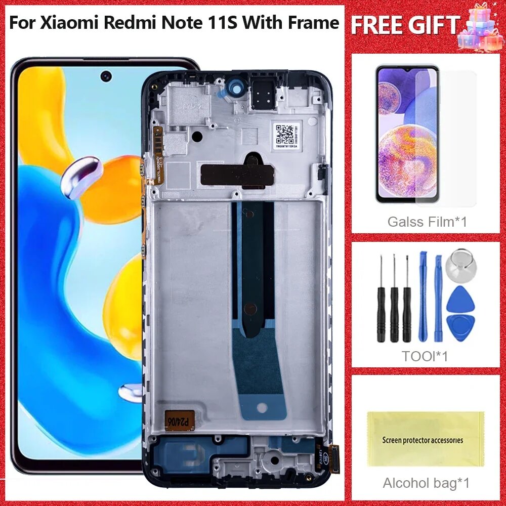 Экран Note 11S для ЖК-дисплея Redmi Note 11s 2201117 TG 2201117 Дигитайзер сенсорного With Frame