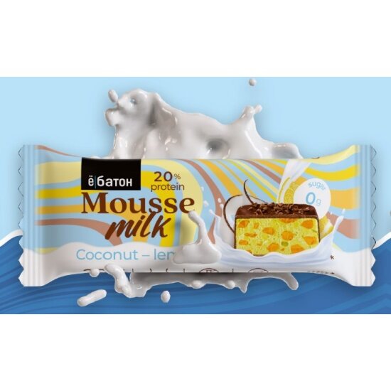 Протеиновый батончик Ёбатон Mousse Coconut –lemon Кокос-лимон 40 г