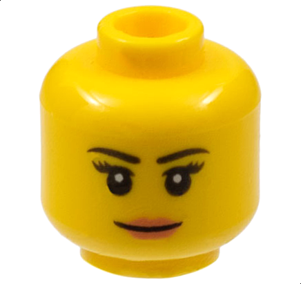 Minifigure, Head Female Black Thin Eyebrows, Eyelashes, Nougat Lips, Grin Pattern, 3626pb1211 Yellow U