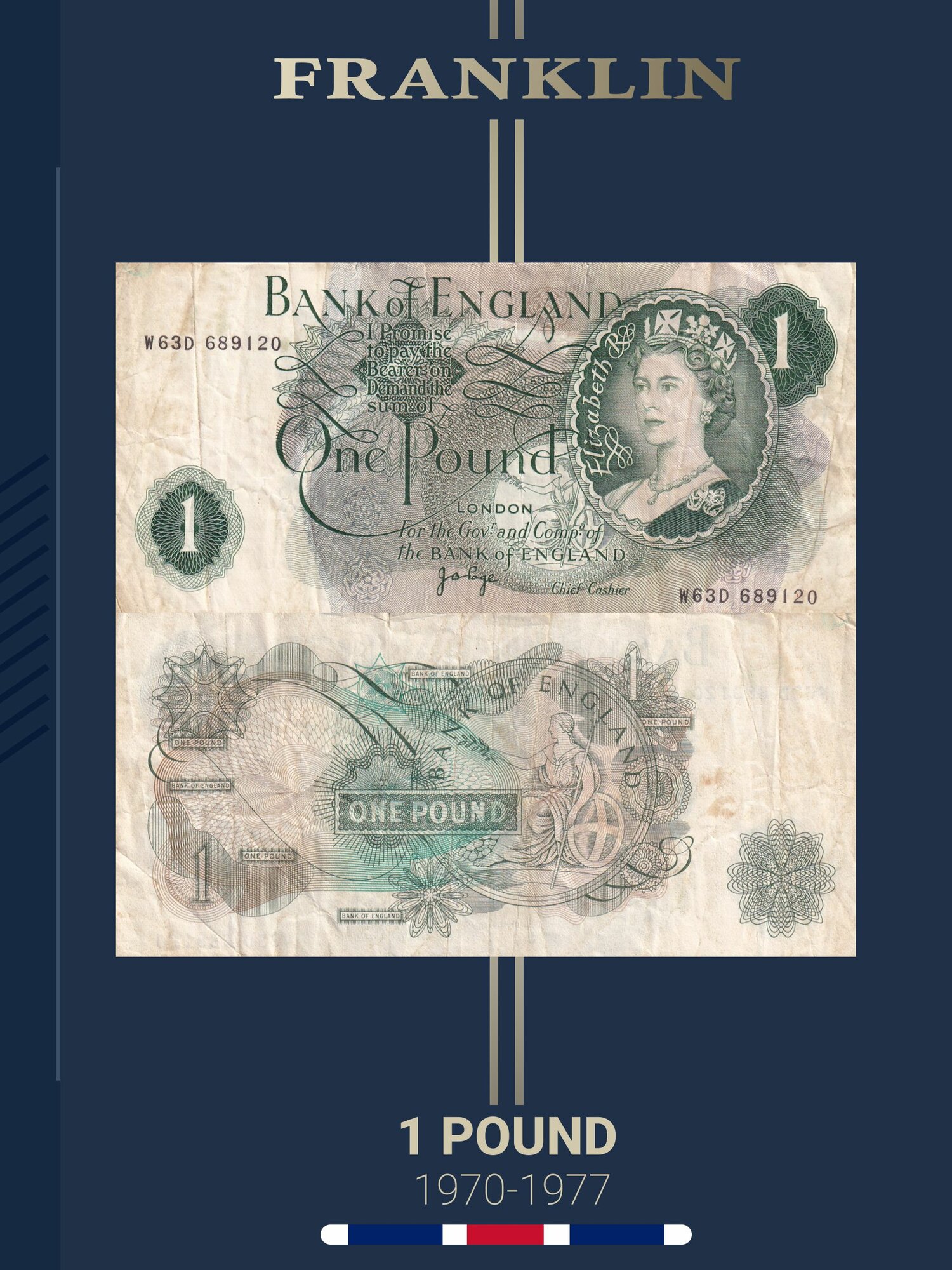 Банкнота Великобритания 1 фунт 1970-1977 год (VF) Pick 374g