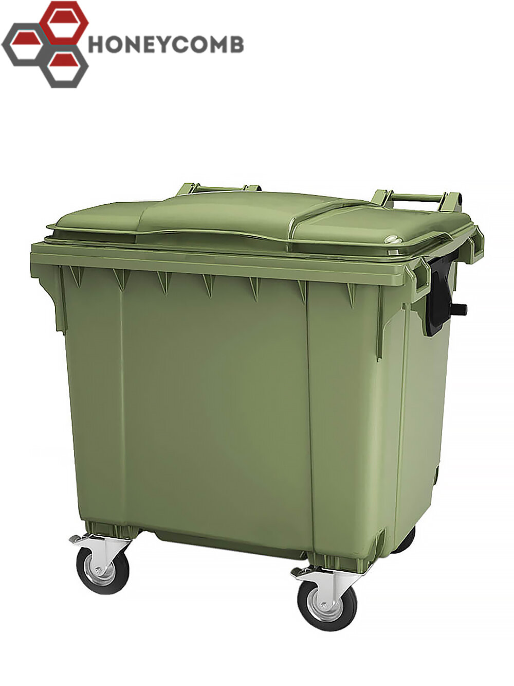 Пластиковый мусорный бак на колесах 1100 л, зеленый