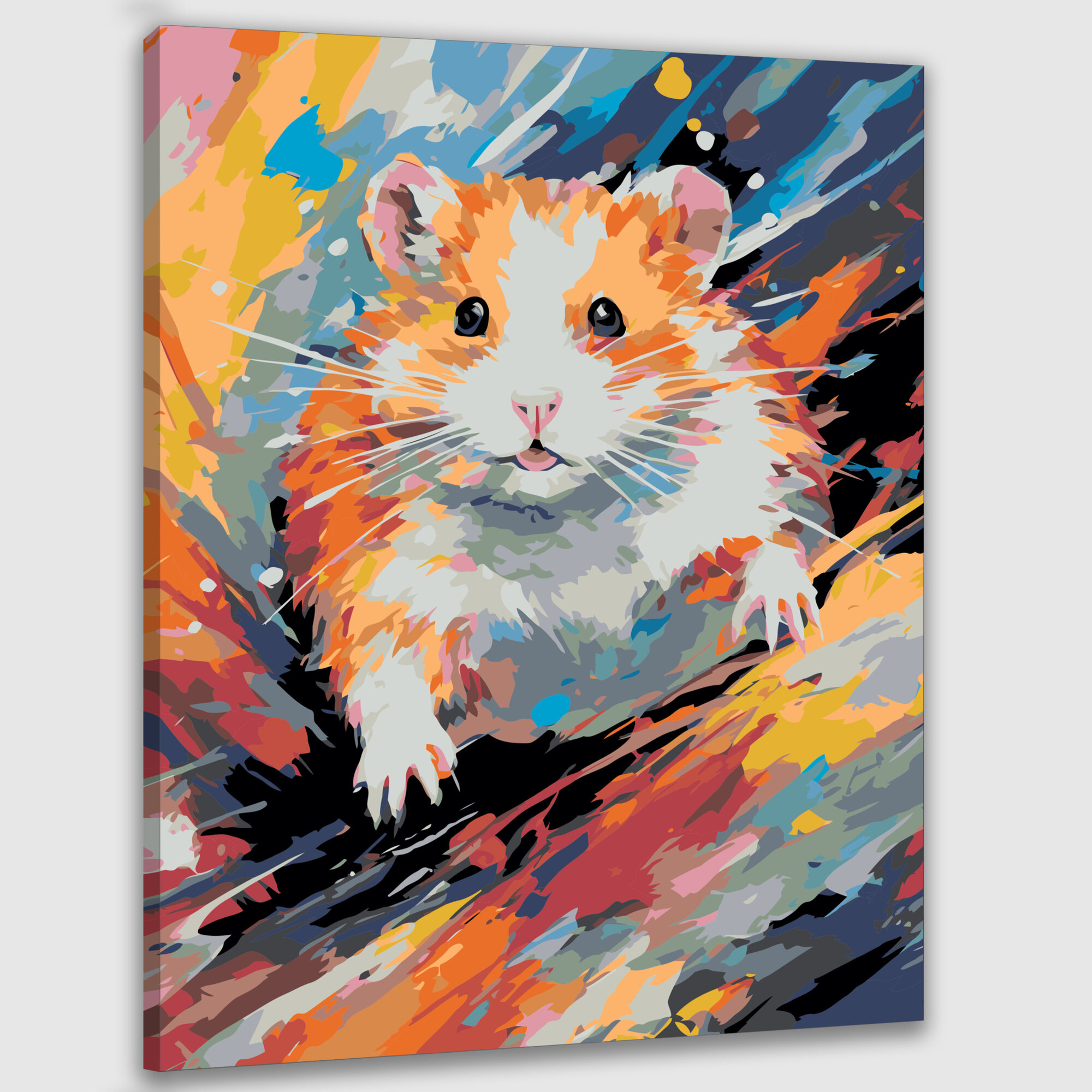 Картина по номерам 40x50 см, акриловая картина, хомячок, игривый, подвижные движения, яркий фон, красочный фон, радость