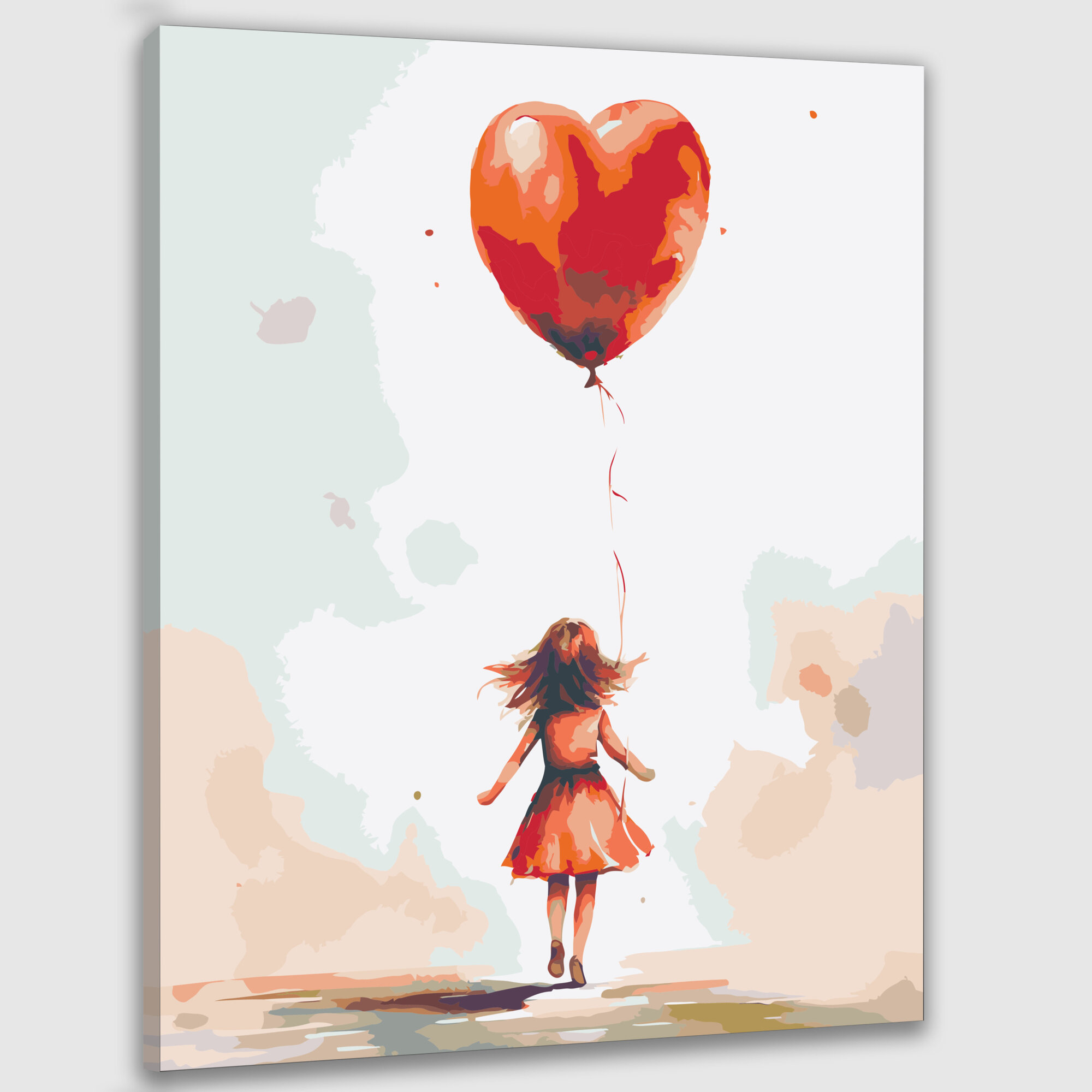 Картина по номерам 40x50 см, акварельный рисунок, девушка, воздушный шар, сердце, сияющие глаза, радость, волнение