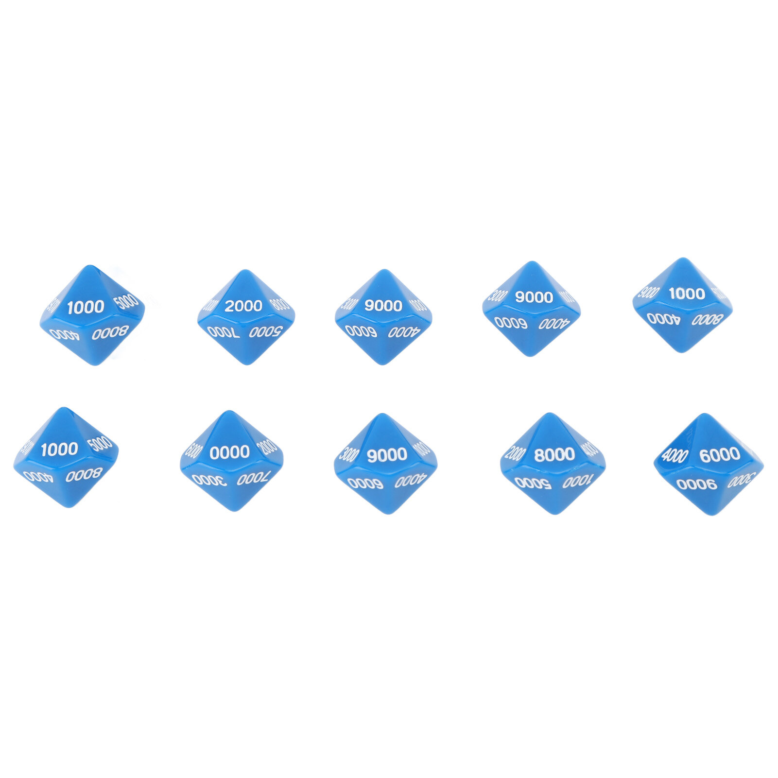 10 штук десятигранных кубиков с белыми цифрами для обучения и игр, образования и развлечений, синего цвета.