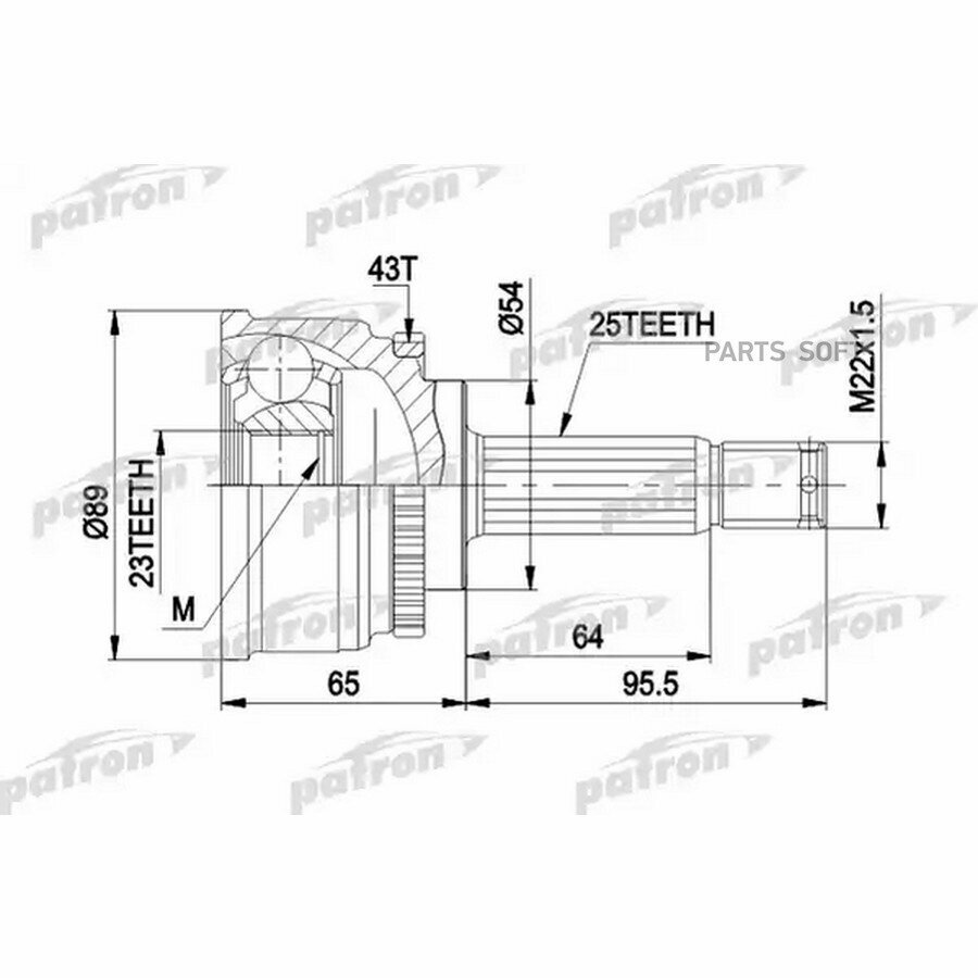 ШРУС наружн к-кт 25x54x23 ABS:43T MITSUBISHI: CARISMA 95-06, CARISMA седан 96-06 PATRON PCV1491 | цена за 1 шт