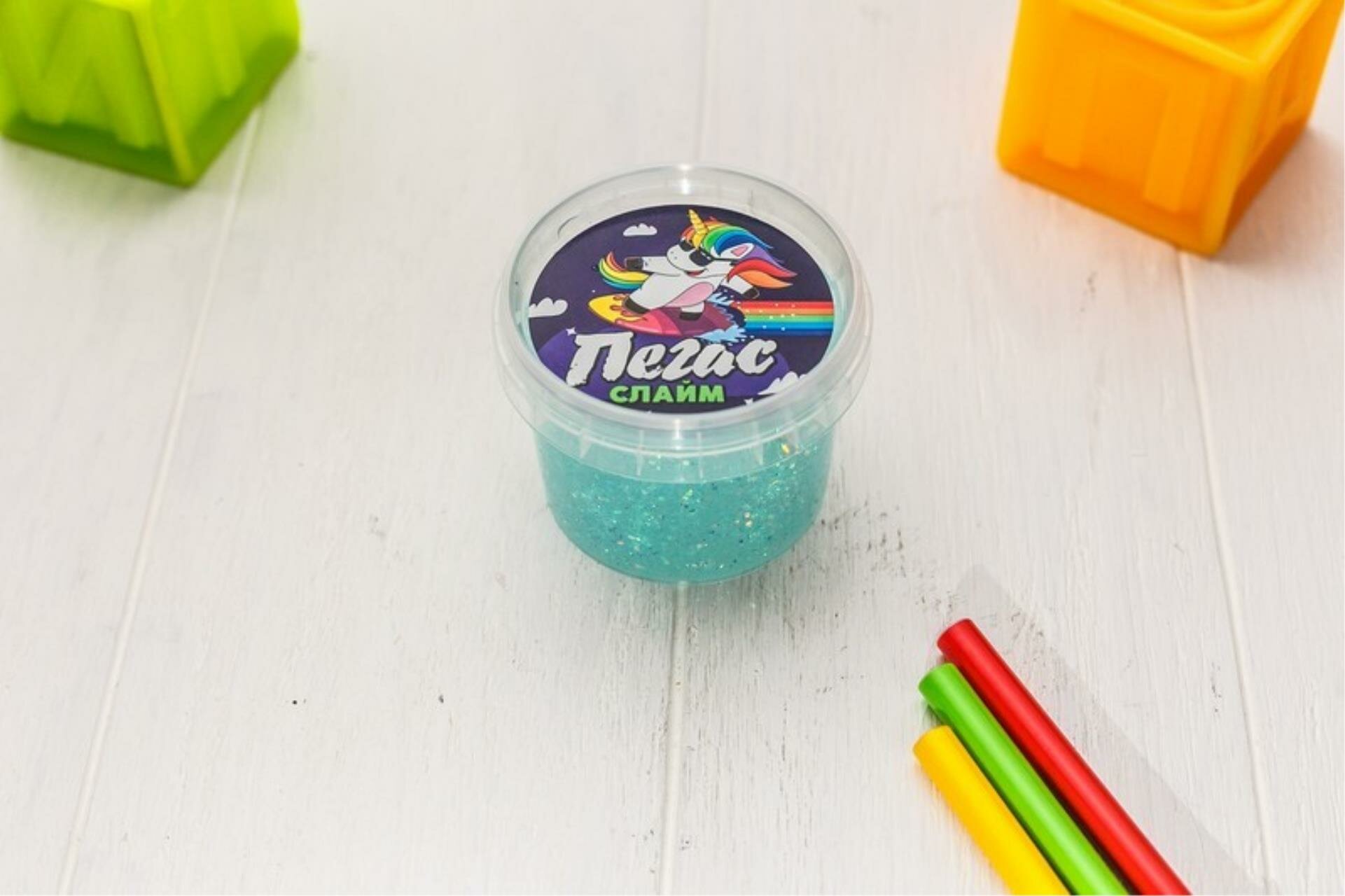 Слайм Прихлоп пегас ирис голубой 90 грамм, в банке 6,8x6,8x5,3 см