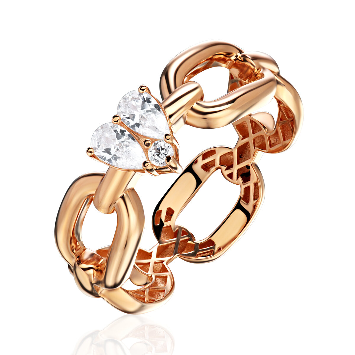 Кольцо, красное золото, 585 проба, родирование, фианит