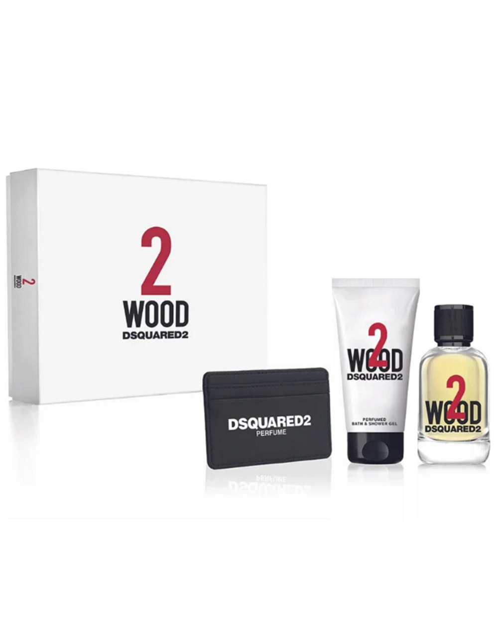 Подарочный набор унисекс DSQUARED2 2Wood. Туалетная вода 100 мл, гель для душа и ванны 100 мл, картхолдер(кредитница)