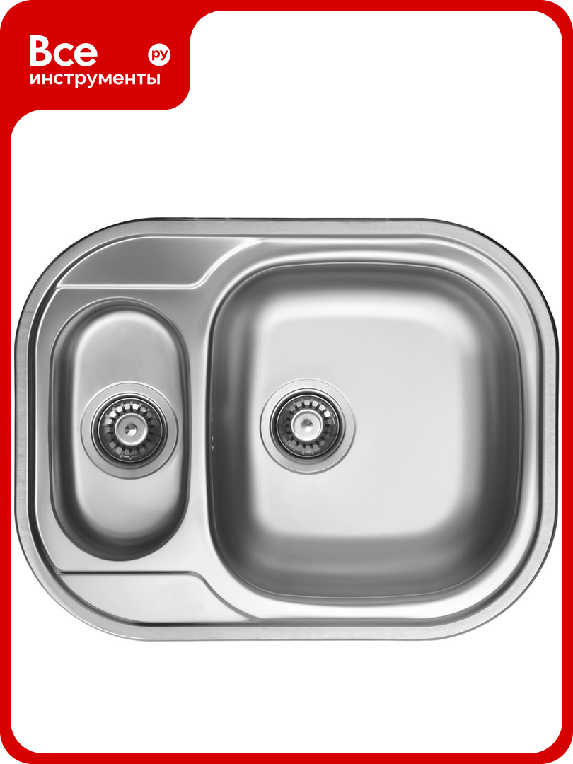 Мойка UKINOX Галант GAP620.480: Прямоугольная врезная мойка из нержавеющей стали с двумя чашами, 620x480x180 мм, 1 отвер