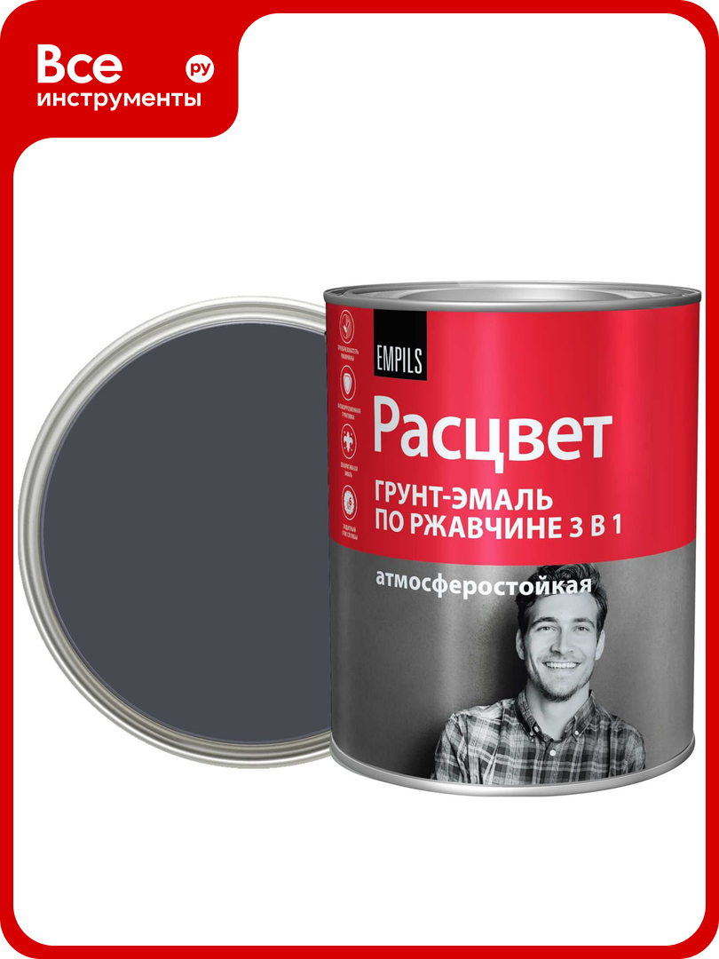 Грунт-эмаль 3 в 1 расцвет серый графит RAL 7024 1.9 кг 87389, 1 мм, деревянная, защищенная