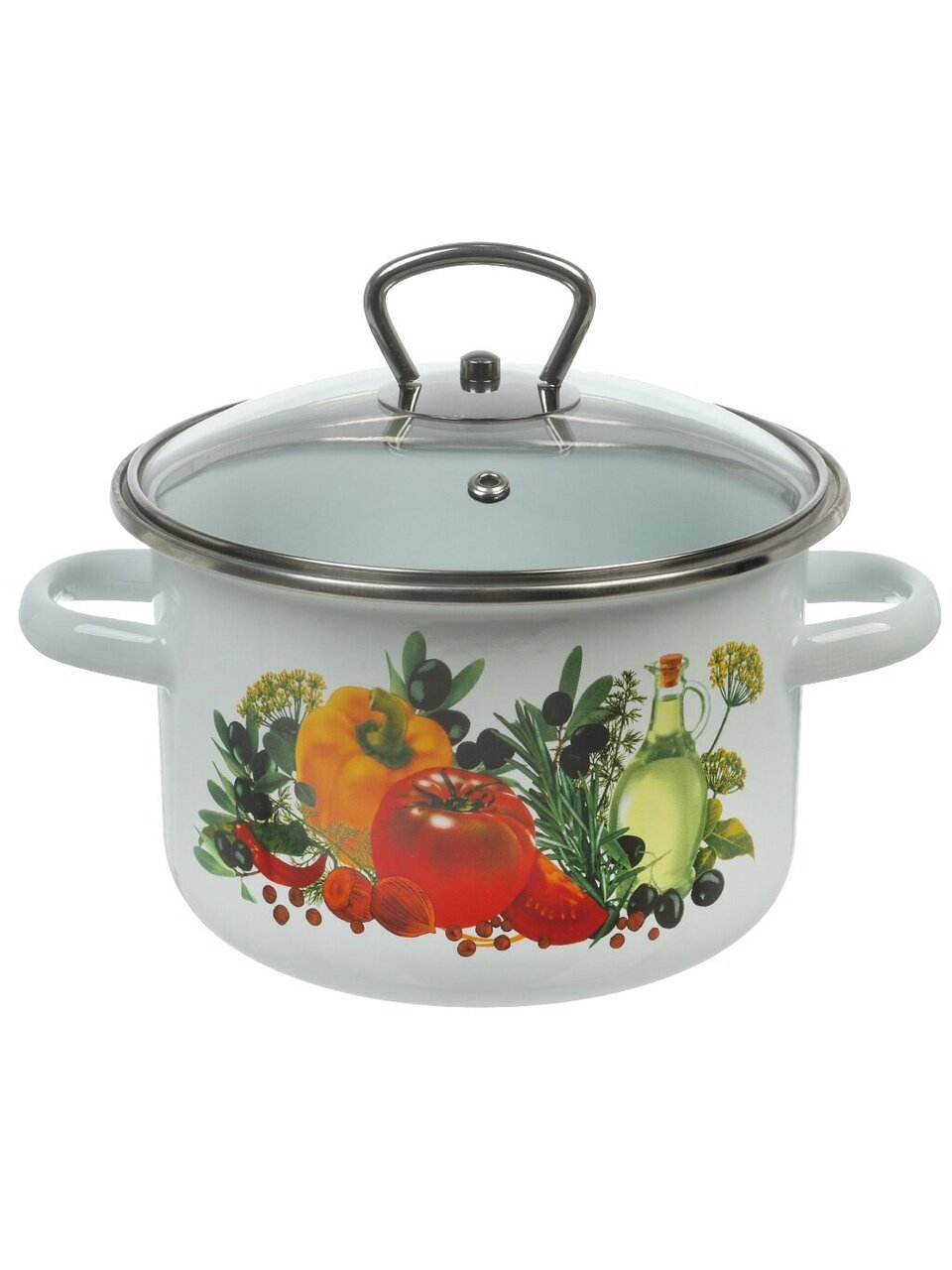 Кастрюля эмалированная сталь, 2 л, с крышкой, крышка стекло, цилиндр, СтальЭмаль, Европейская кухня, 1RD161SP, индукция