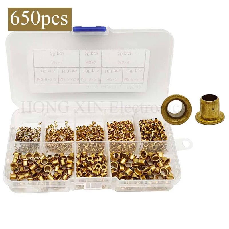 650 шт, латунные заклепки M0.9/M1.3/M1.5/M2/M2.5/M3/M4/M5