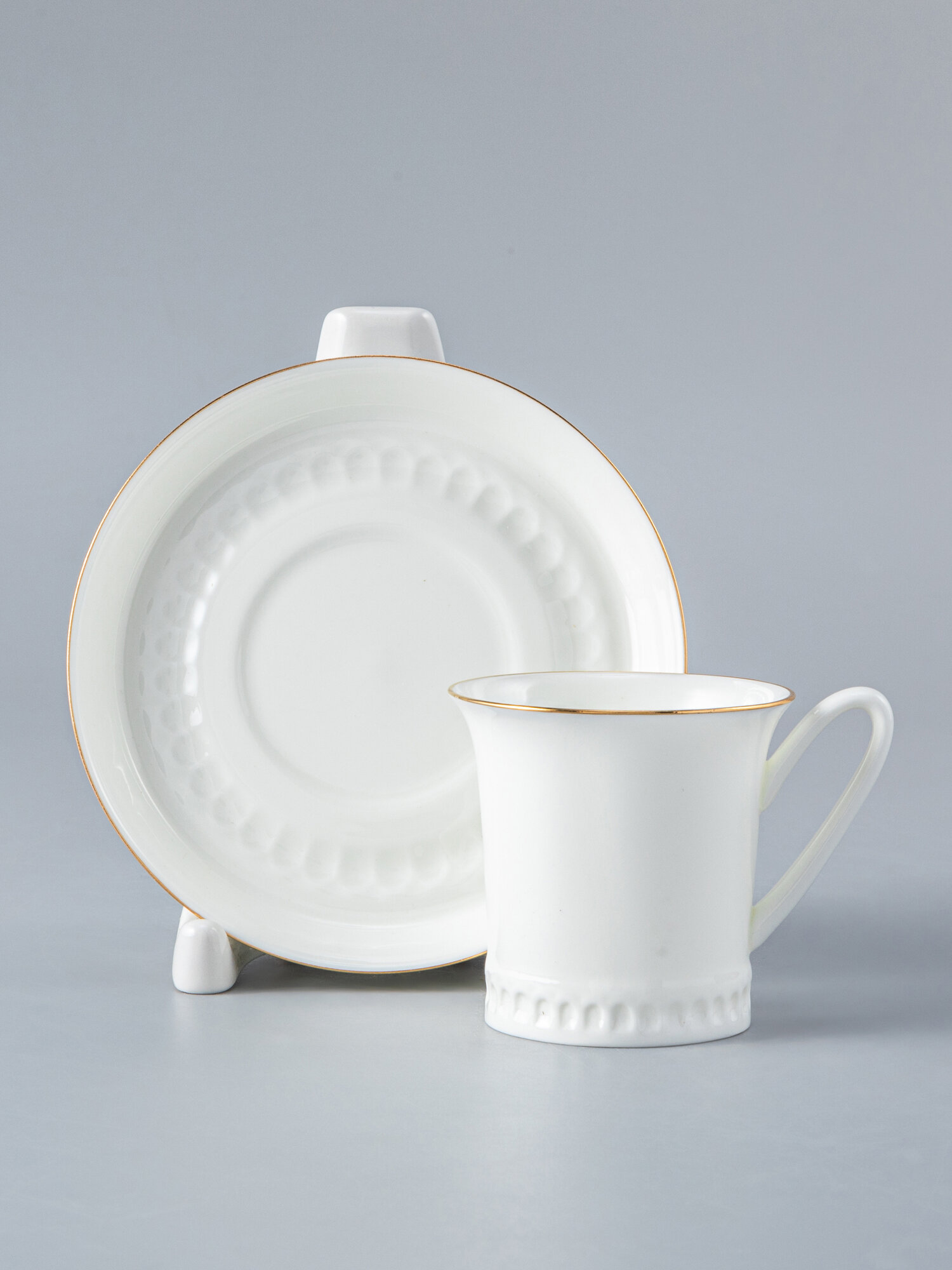 Кофейная пара "Золотая Отводка", костяной фарфор, форма Вертикаль, Императорский Фарфоровый Завод