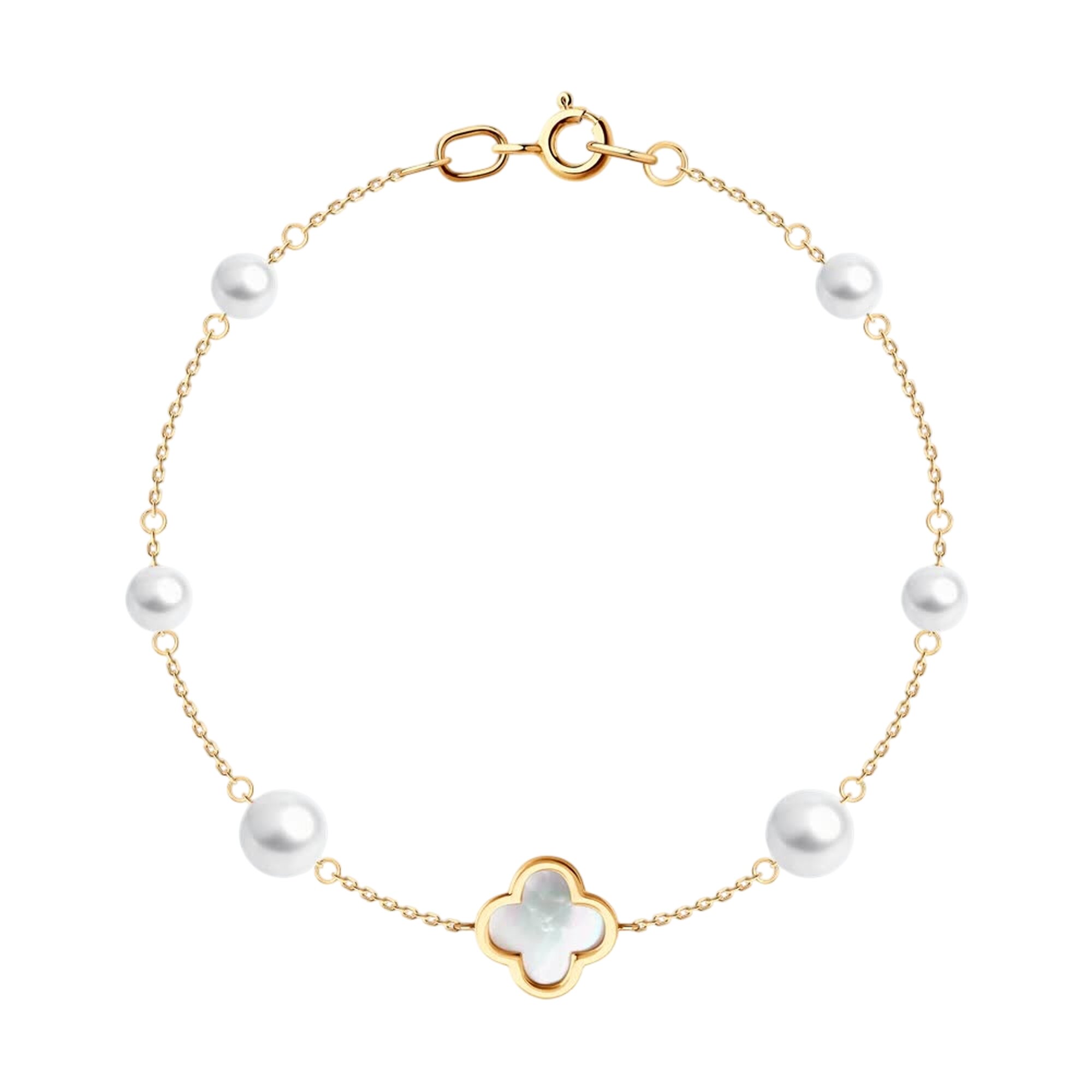 Браслет-цепочка, красное золото, 585 проба, перламутр, жемчуг