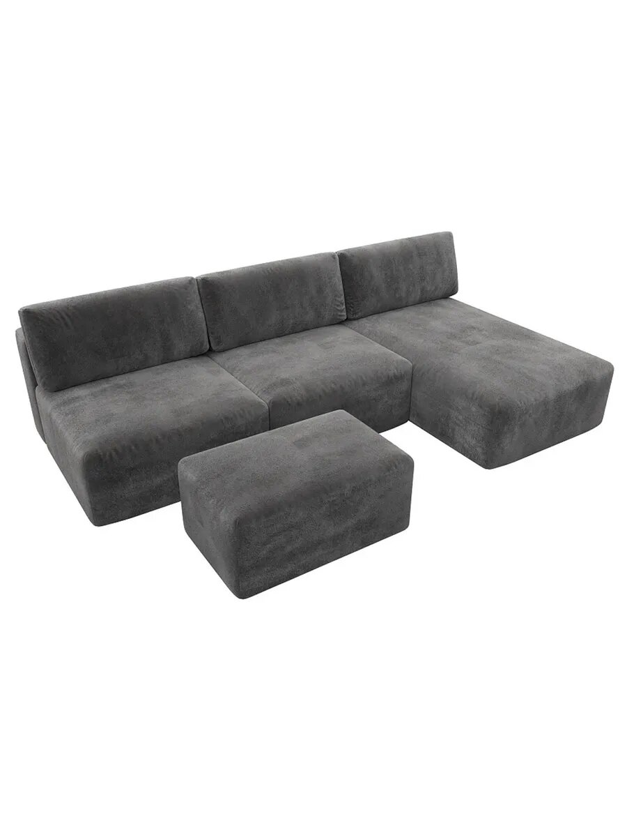 Диван угловой с пуфом из модульного набора Лего, с ящиком для белья, велюр