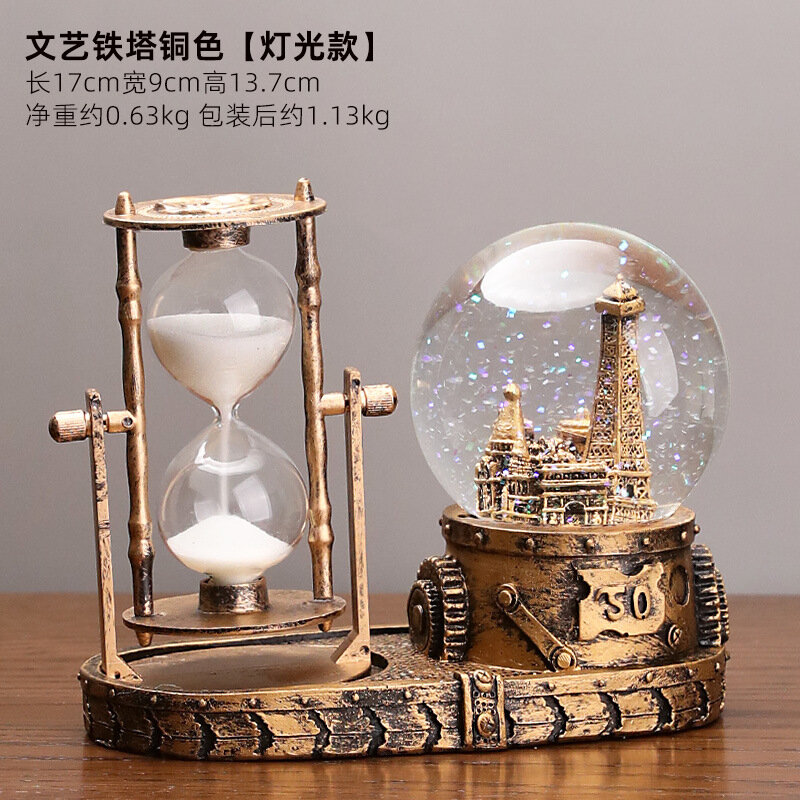 Песочные часы "Эйфелева башня", с хрустальным шаром, смоляные, ретро-серия "Астронавт"