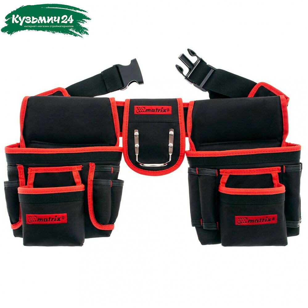 Сумка поясная двойная Matrix 90240 с 20 карманами и держателем для молотка, 1 шт.