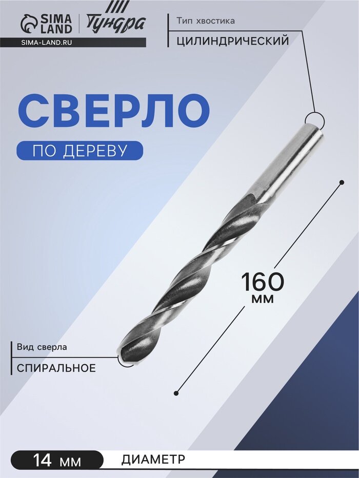 Сверло по металлу тундра, HSS, цилиндрический хвостовик, 14×160 мм