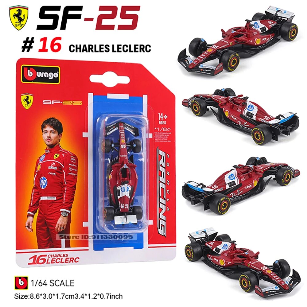 Bburago Ferrari SF-25 #16 Charles Leclerc, красный, 1:64